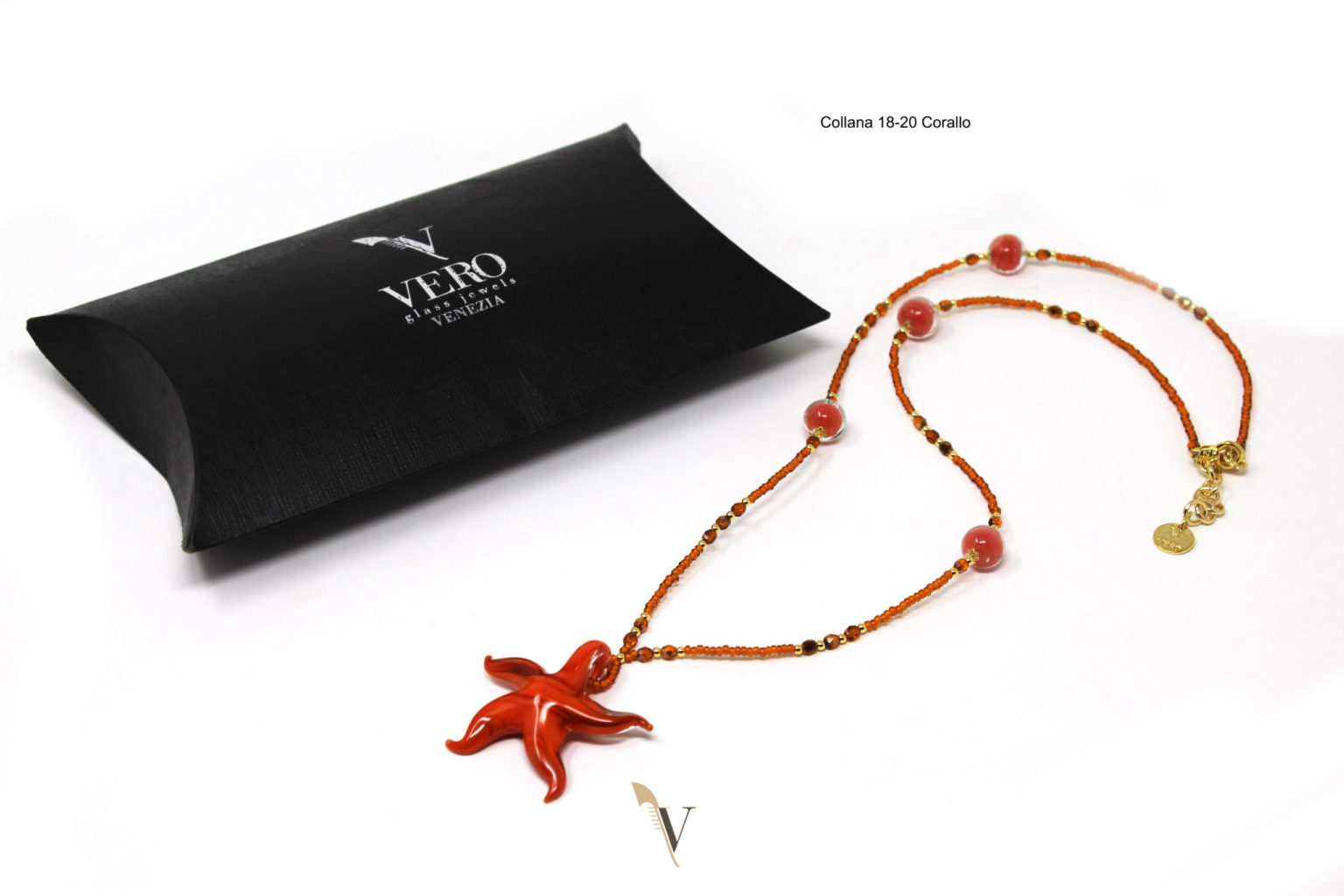 Collana con pendente Vetro Murano Mod.18-20 Corallo - Vaccari Perle